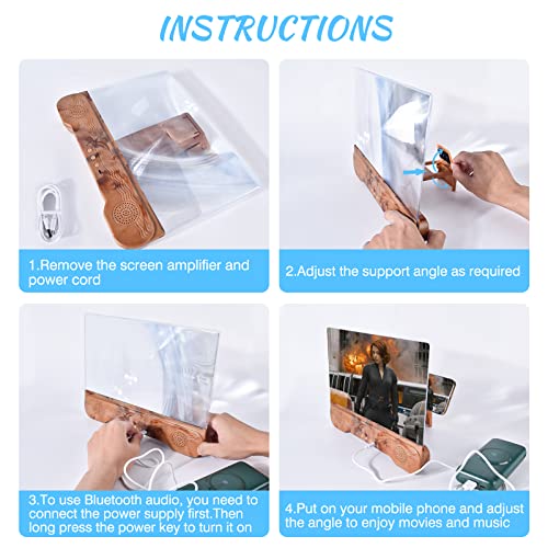 14 inch Phone Screen Magnifier with Bluetooth Speaker,Mobile Phone Screen Amplifier with 2-in-1 Foldable Stretch Stand Holder Portable 3D Screen Magnifying Glass for All Smartphones(Wood Grain)