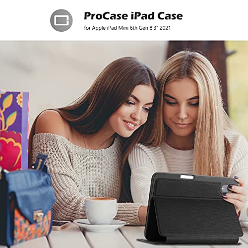 ProCase Cover for iPad Mini (A17 Pro) 2024 / iPad Mini 6 Case 2021 Mini 6th Generation Case with Pencil Holder, Slim Smart Folio Stand Cover Shockproof Protective Cases for iPad Mini 8.3 Inch -Black