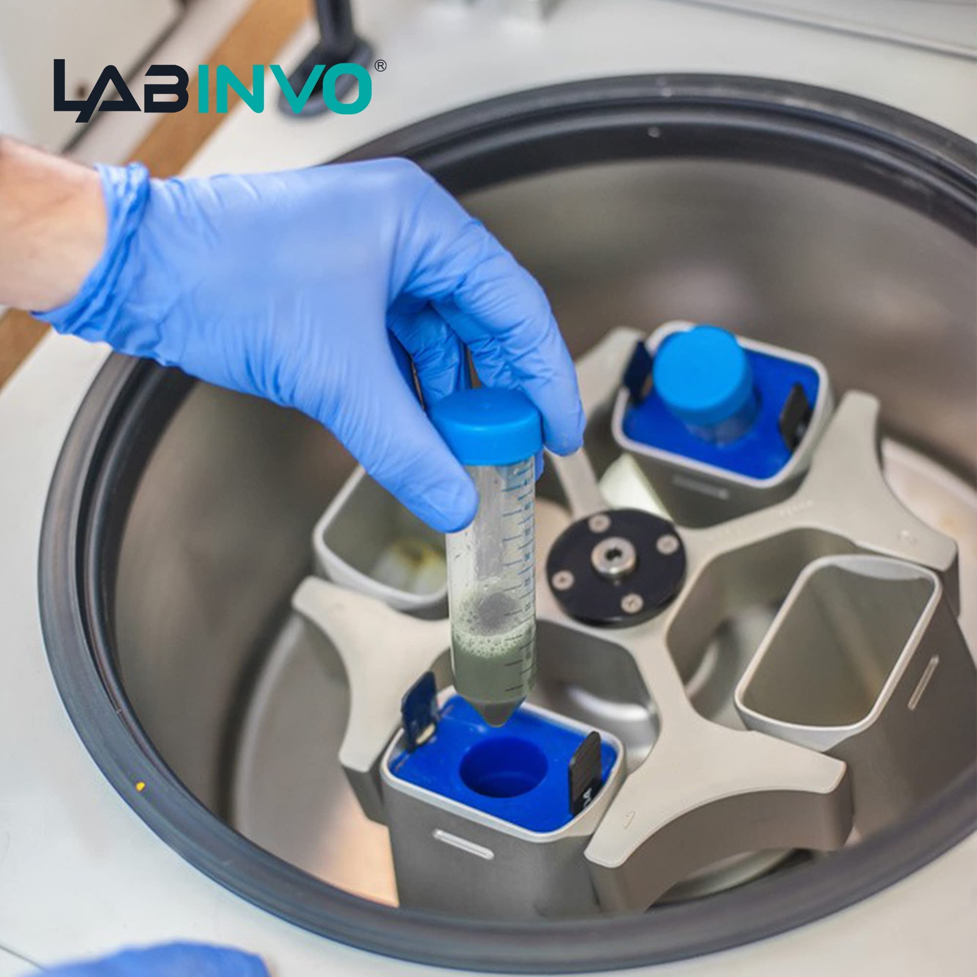 LABINVO 50ml Centrifuge Tube, Blue Screw Cap, Printed Graduation, E.O. Sterile Conical Tubes, 30x115mm, Pack of 50, IN-CT50EO