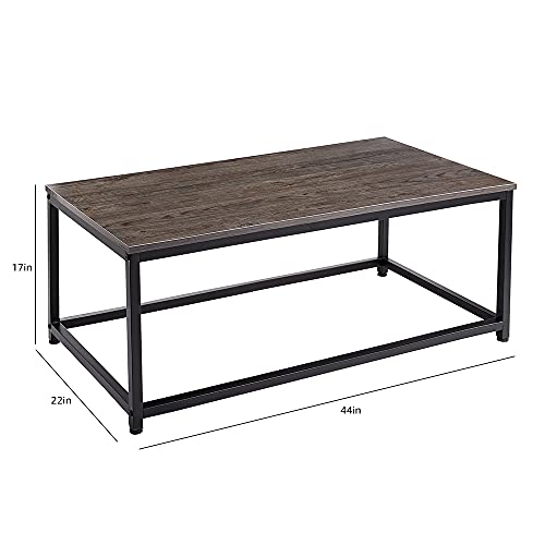 AZL1 Life Concept Coffee Table with Metal Frame,Clean, contemporary design meets rustic industrial style,for living room, office, Dark Brown/Black