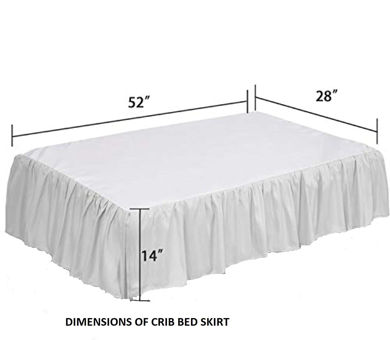 White Crib Bed Skirt- Perfect for Nursery Crib for Boys & Girls with a 14" Drop and Size 28x52