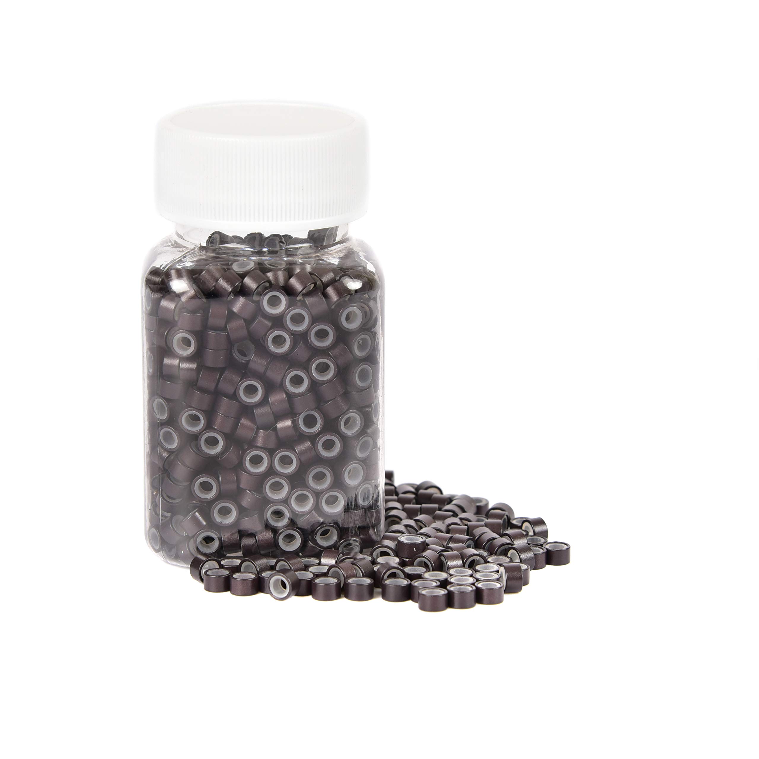 1000Pcs Premium Silicone Micro Link Rings 5mm Lined Beads for I Tip Hair Extensions (1000Pcs, Dark Brown)