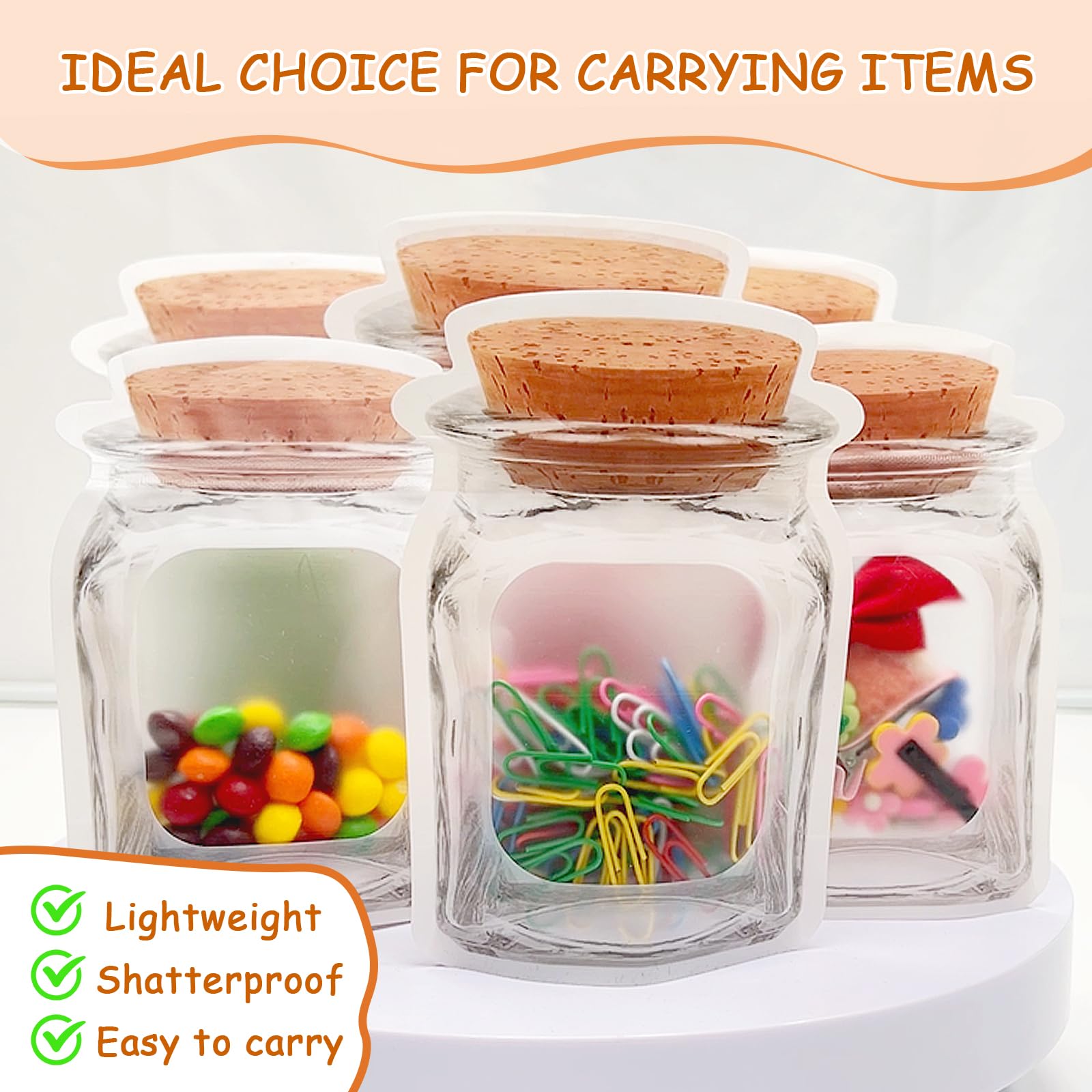 100 pcs Reusable Mason Jar Bags,Large Food Storage Ziplock Bags,5.5" X 7.8" Cute Plastic Zipper Leakproof Bags for Freezer Kitchen Camping Picnic Organizer