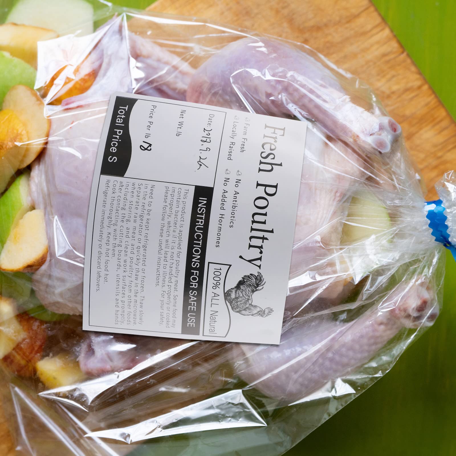 100 Pcs Poultry Freezer Labels 6 x 5 Inch with Safe Handling Instructions Self Stick Turkey Freezer Labels Thanksgiving Day Party Supply