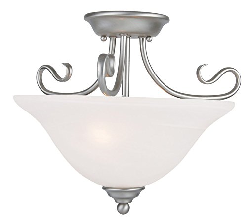 2 Light Brushed Nickel Ceiling Light Fixture with White Alabaster Glass Shade