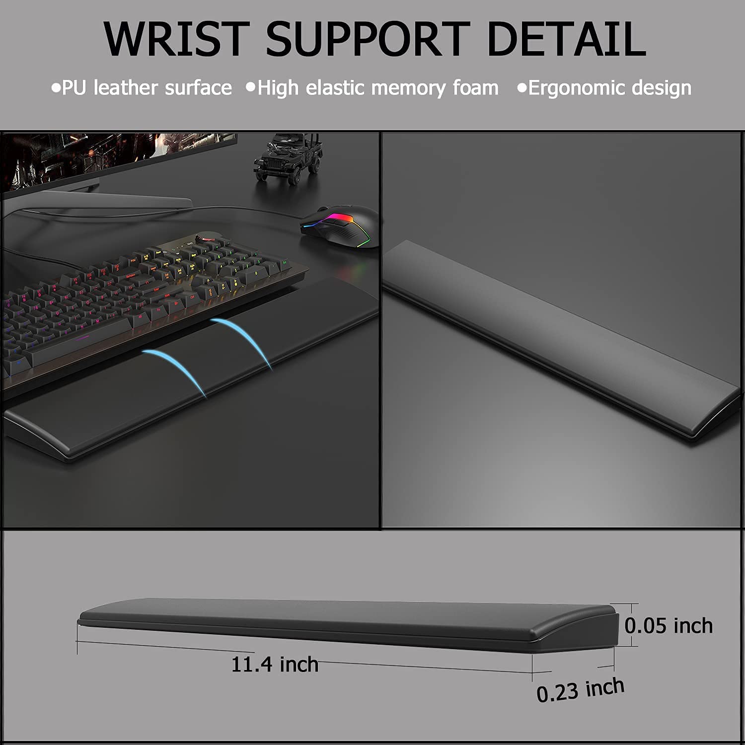 Wireless Gaming Keyboard Mouse and Wrist Rest Combo Rainbow Backlight Silent Mechanical Feel Keyboard with 7 Color Breathing Mute Mice Memory Foam Cushion Hand Rest for Computer PC Gamer