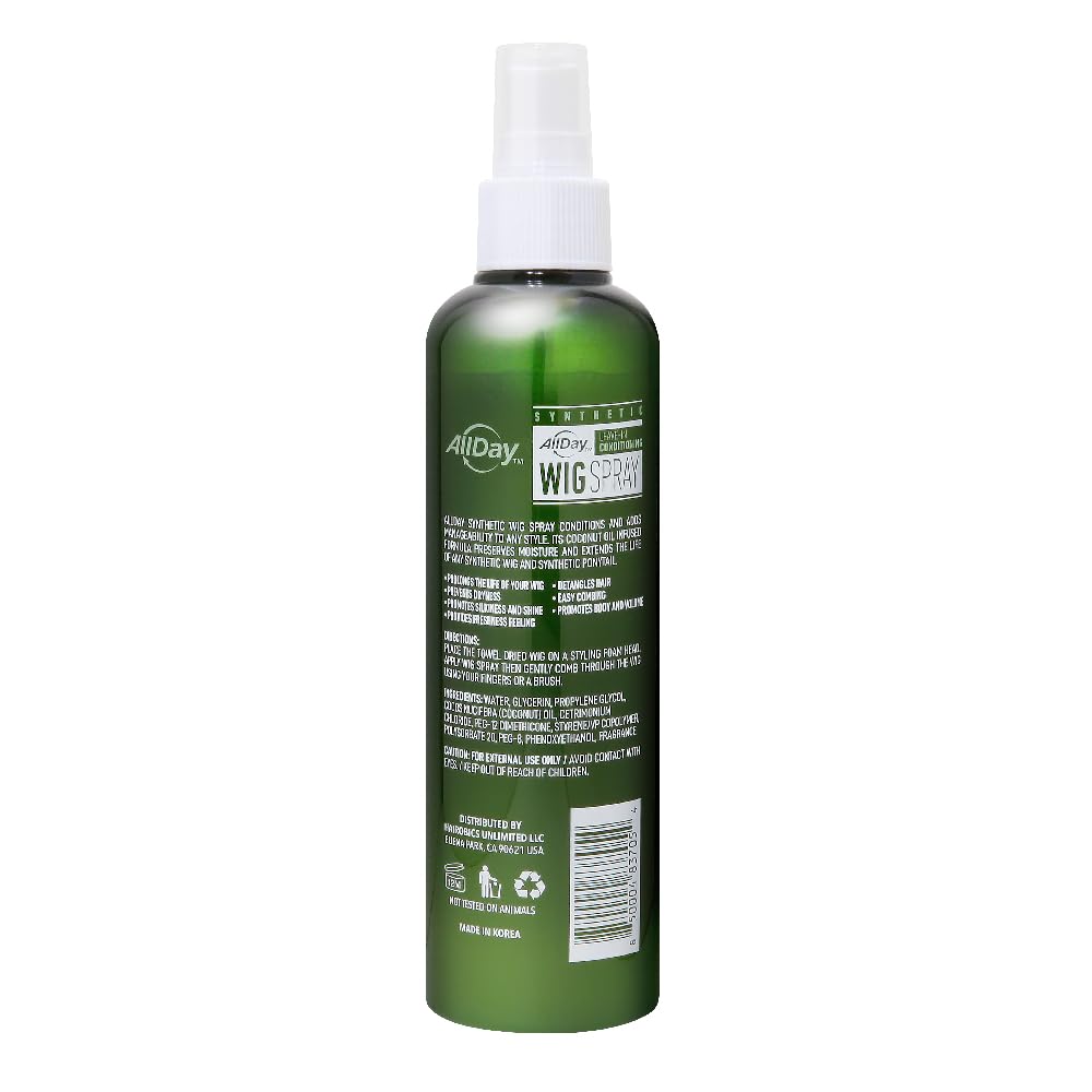 AllDay Locks Synthetic Wig Spray | Revitalizes & Refreshes | Cleanses & Extends Lifespan of Wigs & Hairpieces | Soft & Fresh Leave-In Conditioner, Grape Scent | 8 oz