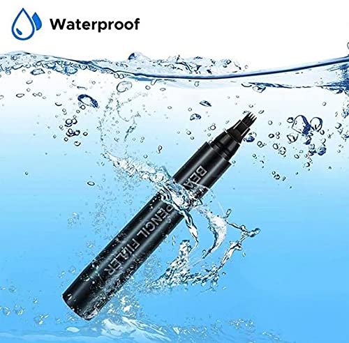 HWU Beard Pencil Filler for Men, Beard Filling Pen Kit, Long Lasting Coverage and Natural Finish - Beard, Moustache and Eyebrows - Beard Dye for Men - Bristle Brush Included (Dark Brown)
