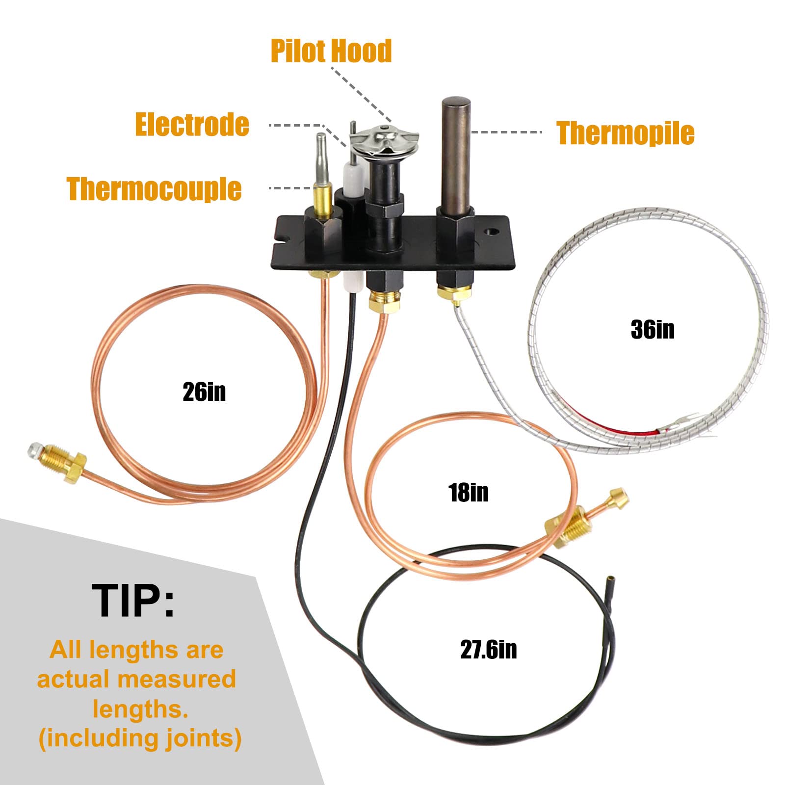10002264 Propane & Natural Gas Fireplace Pilot Assembly, Include Pilot Tube, Thermocouple, Thermopile, and Ignitor Wire. Used for Fireplaces and Stoves.