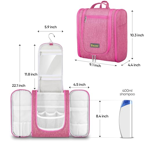 BALEINE Toiletry Bag for Women and Men, Water-Resistance Cosmetic Bags Makeup Organizer for Toiletries with Hanging Hook (Large, Pink)