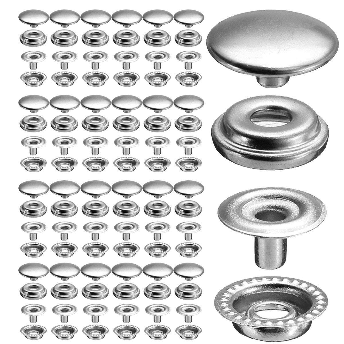 108pcs 15mm Stainless Steel Fastener Snap Press Stud Cap Button Marine Boat Canvas Line 24(4 Components, 5pcs for Each)