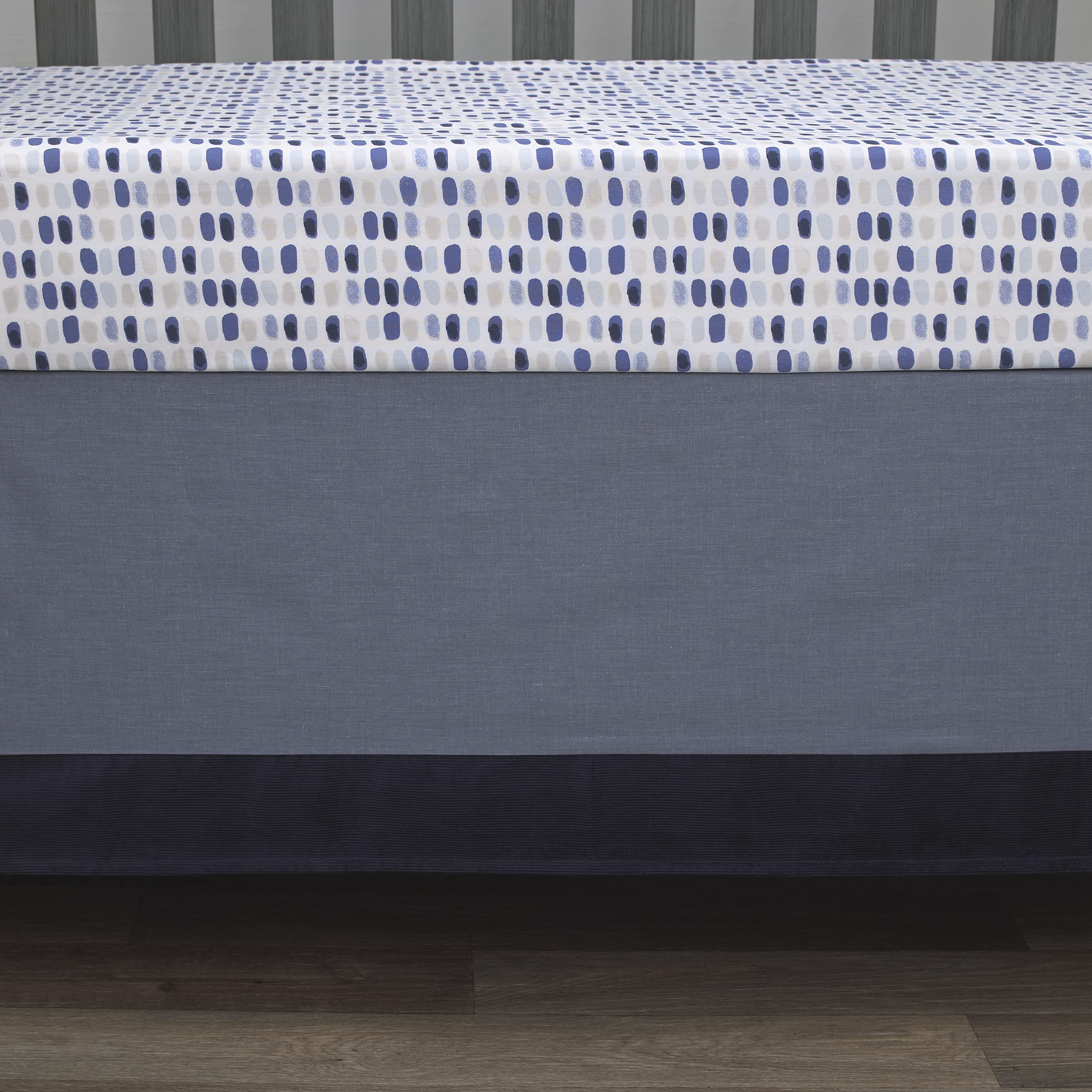 Nautica Nautical Adventure Blue & White Sailboat, Anchor, Waves, & Stripes 4Piece Nursery Crib Bedding Set - Comforter, 100% Cotton Fitted Crib Sheet, Crib Skirt, & Storage, Navy, Light Blue, White,