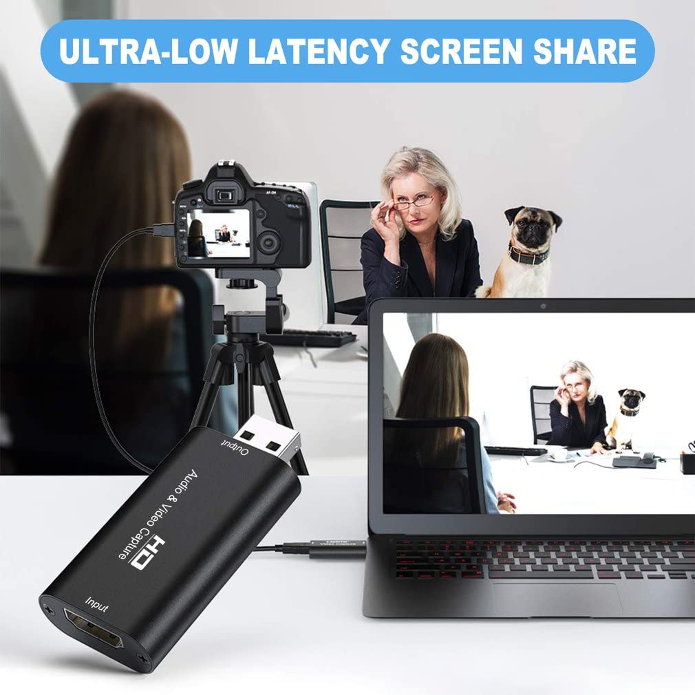 1080P HDMI Video Capture Card, Game Capture Card Audio Capture Adapter HDMI to USB, Record Capture Device for Streaming, Live Broadcasting, Video Conference, Teaching, Gaming