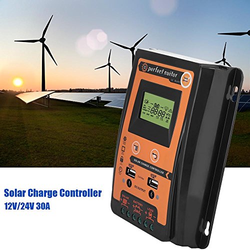 12V/24V 30A/50A/70A Intelligent Solar Panel Contrller MPPT LCD Display Solar Charge Controller Solar Battery Regulator Dual USB Port(30A)
