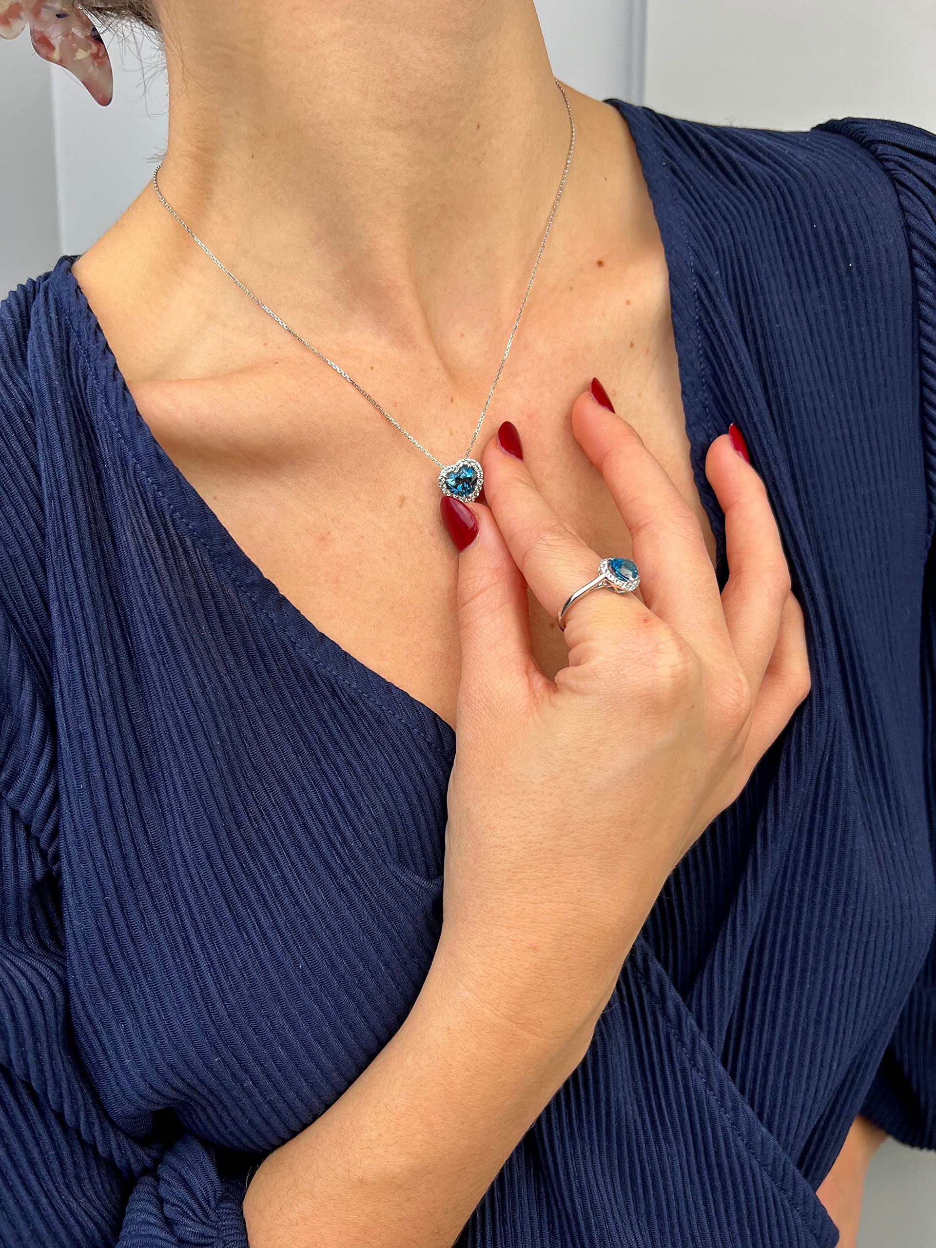 1 3/4 Carat White and Blue Topaz Heart Halo Ring for Women in 14k White Gold Anniversary Promise Ring Size 8 by LeVian