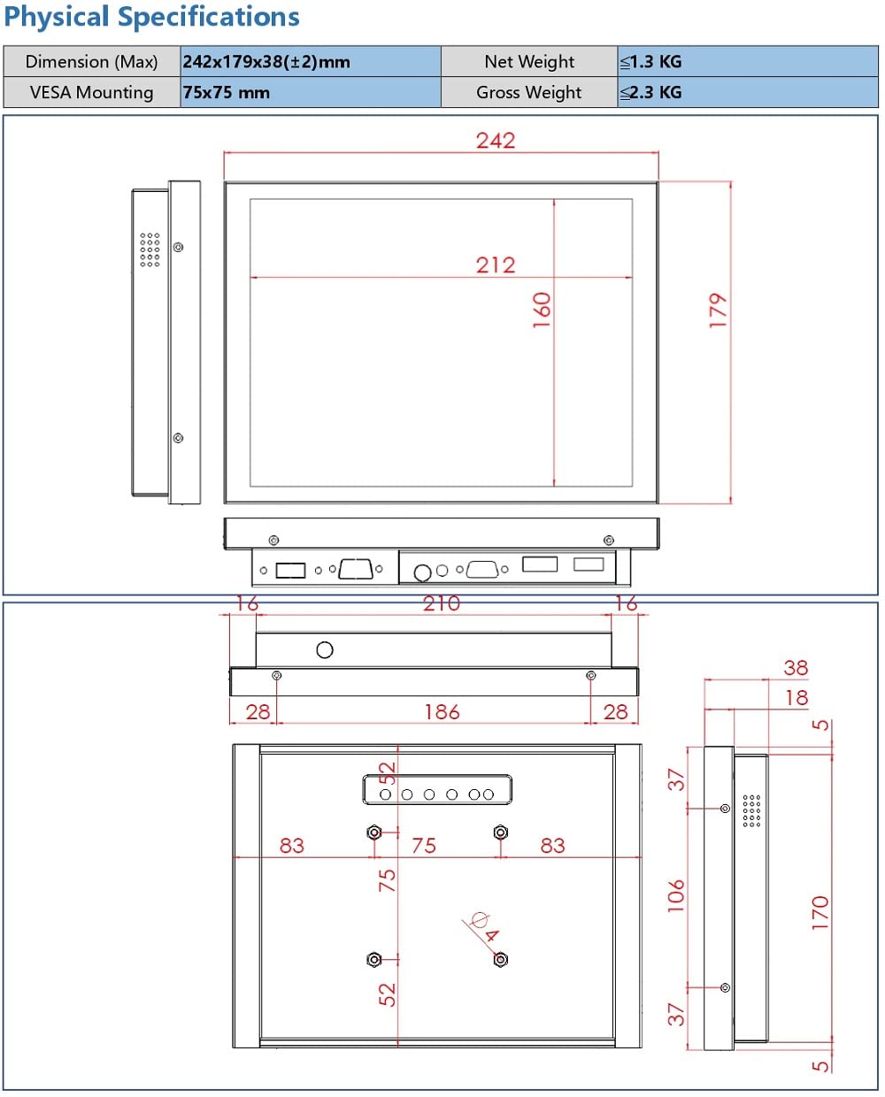 NexTech., Co. Ltd 10.4" Projected Capacitive Touch Industrial Monitor, 4:3 Display,1024x768 (XGA) Resolution,True Flat Design Multi-Touch Supports Active Stylus