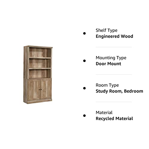 Sauder Miscellaneous Bookcase with Doors, L: 35.28" x W: 13.23" x H: 69.76", Lintel Oak finish