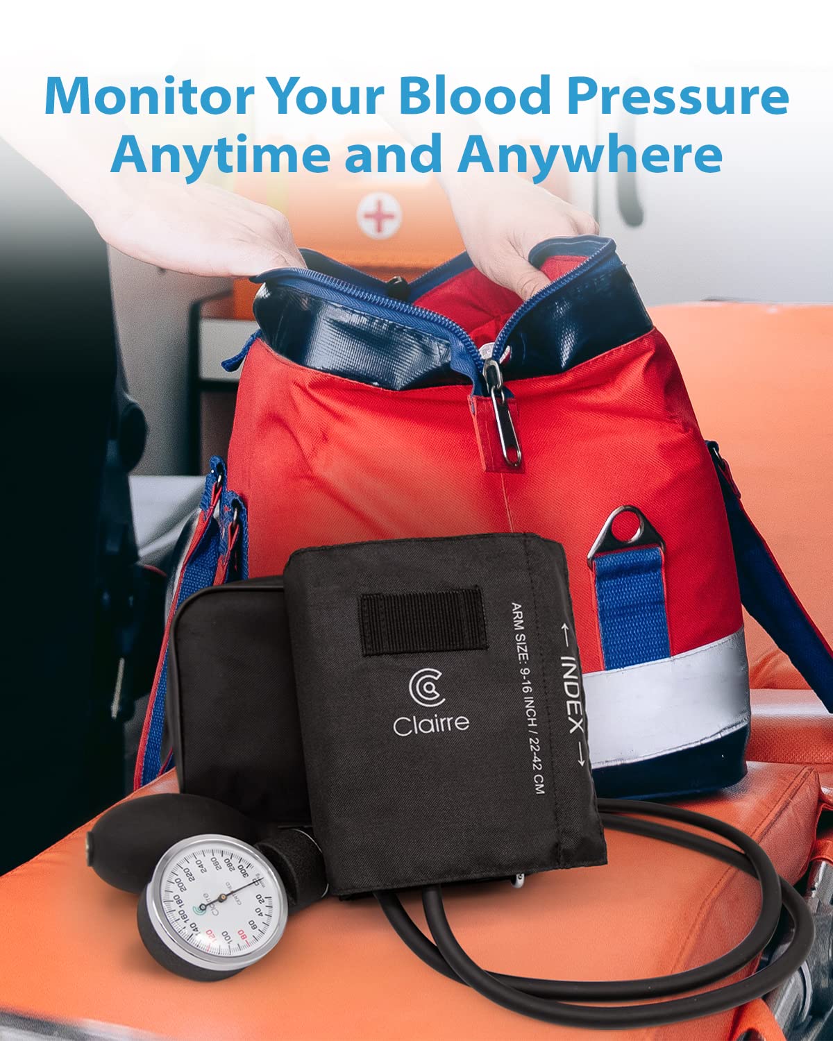 Clairre Professional Sphygmomanometer Manual Blood Pressure Cuff and Stethoscope Kit for Nurses/Doctors/Nursing Students, Carrying Case Included, Universal Cuff Size: 9-16 inch (Black)