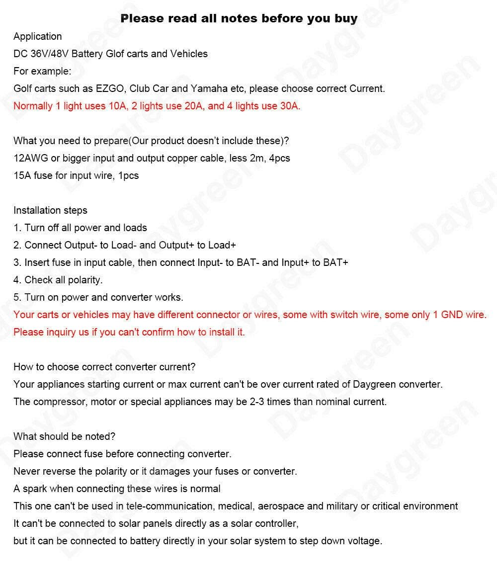 Gofotu DC-DC 36V 48V to 12V 20A Waterproof Golf CART Voltage Reducer Converter 240W Power Regulator with Fuse