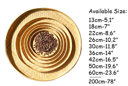 100% Handwoven Flat Wicker Round Fruit Basket Woven Food Storage Weaved Shallow Tray Bin Vegetable Organizer Holder Bowl Decorative Rack Display Kids DIY Art Drawing Board Tablet Paint (42cm/16.5")