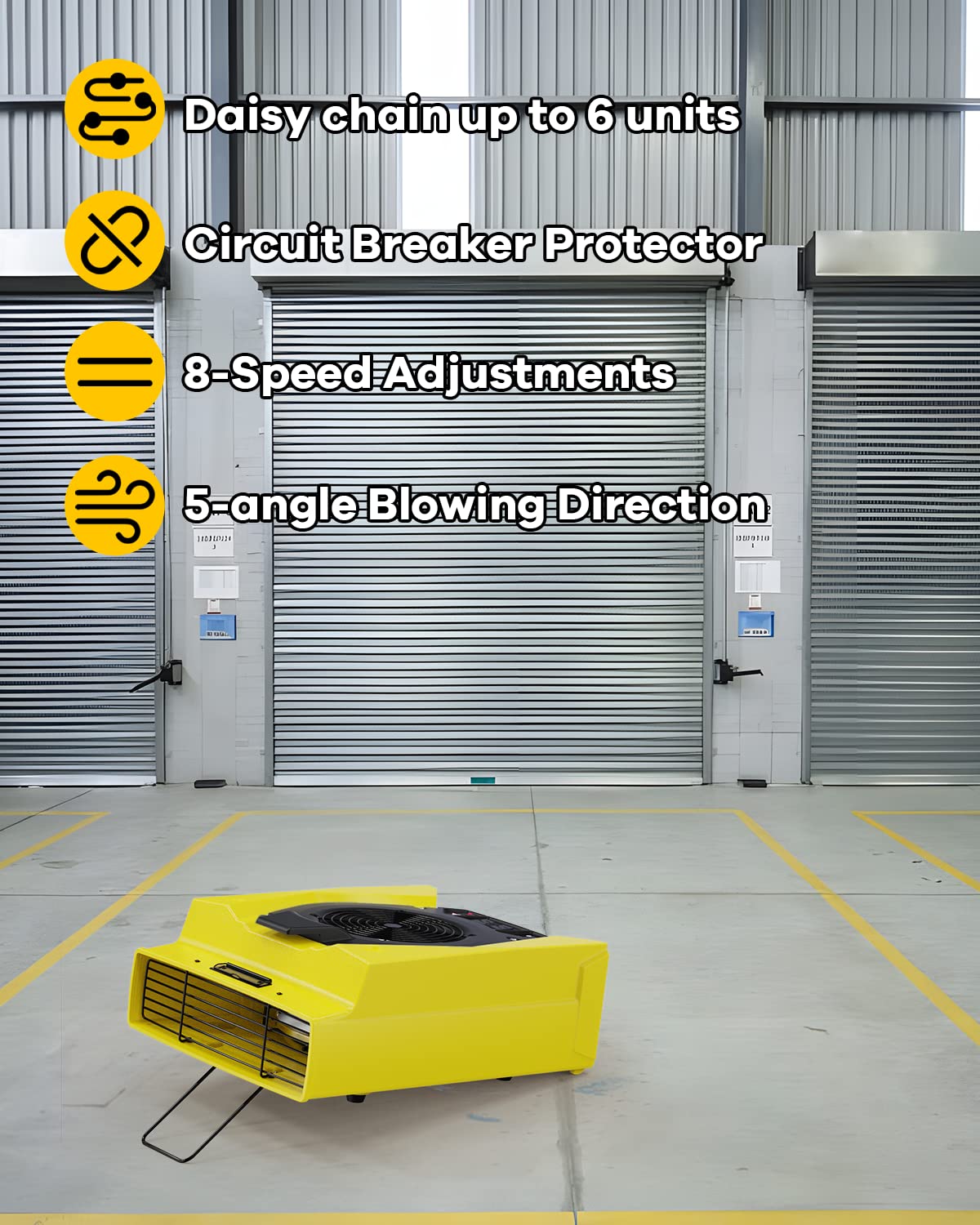 AlorAir 4 Pack Zeus 900 Air Mover Commercial Blower for Carpets, Walls, Plumbing Use, Variable Speed Floor Blower Fan, 950 CFM with 1.8 Amps, Circuit Breaker Protection, on-Board Duplex GFCI, Yellow