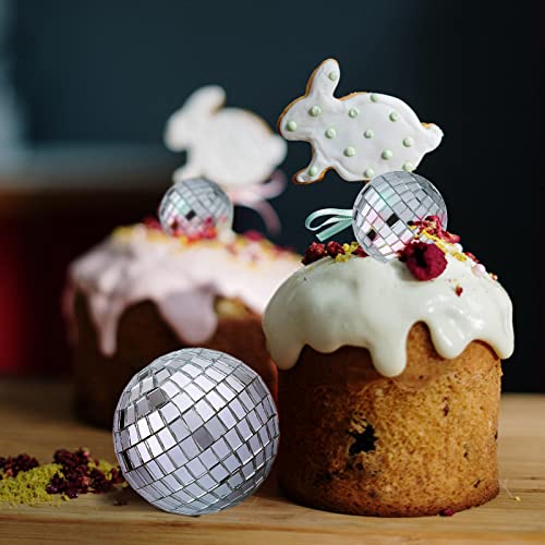 12pcs Disco Ball Cake Toppers, 4 sizes disco ball cake topper sliver Disco Theme Accessories for Birthday Cake Party 70s Theme Party Favor Cake Disco Ball Party Decorations
