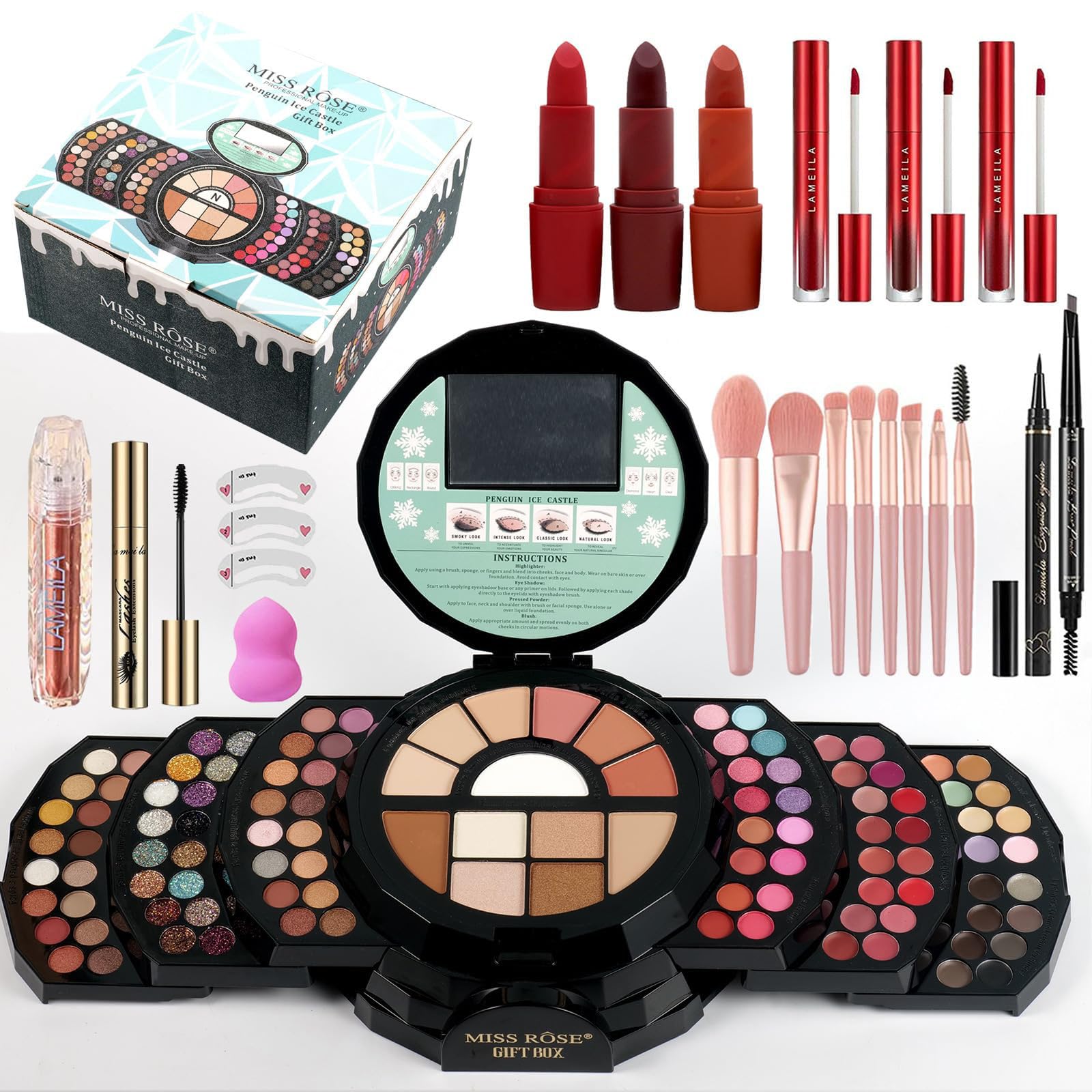 109 Color All- In- One Makeup For Women Full Kit,Professional Makeup Kit,Makeup Gift Set for Women &Girls,Include eyeshadow/lipstick/concealer/Lip Gloss/Eyeliner/Mascara/Makeup Brushes(Set 2)