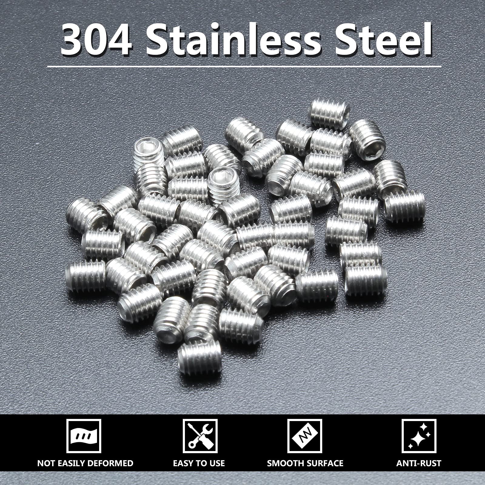 Eilumduo 50PCS M5 x 6mm Socket Set Grub Screws Stainless Steel Cup Point Screws Hex Allen Head Socket Set Screws