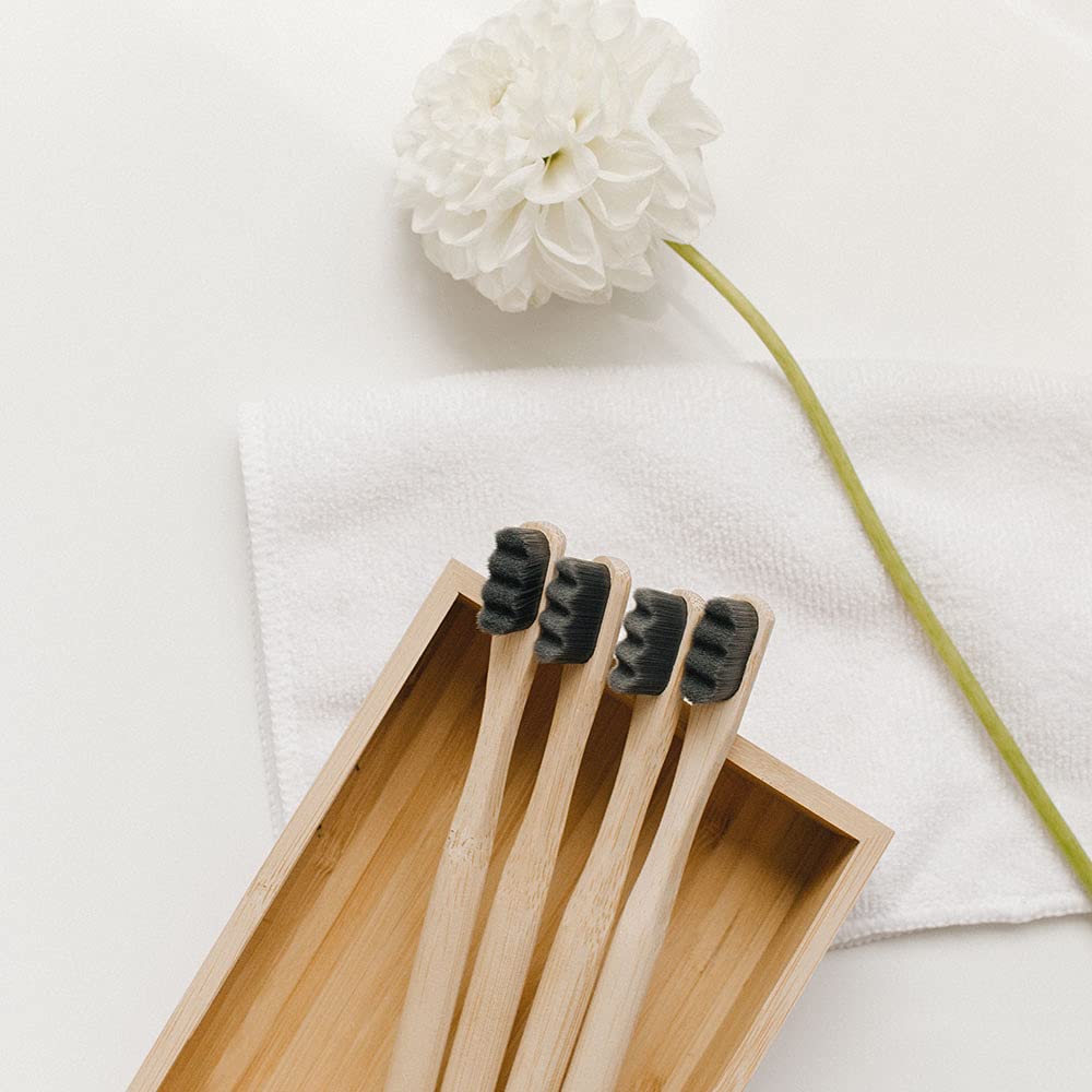 Gongi Wooden Bamboo Toothbrush - 20,000 High Bristle Count Toothbrush - Micro-Nano Extra Soft Bristles - 4-Pack