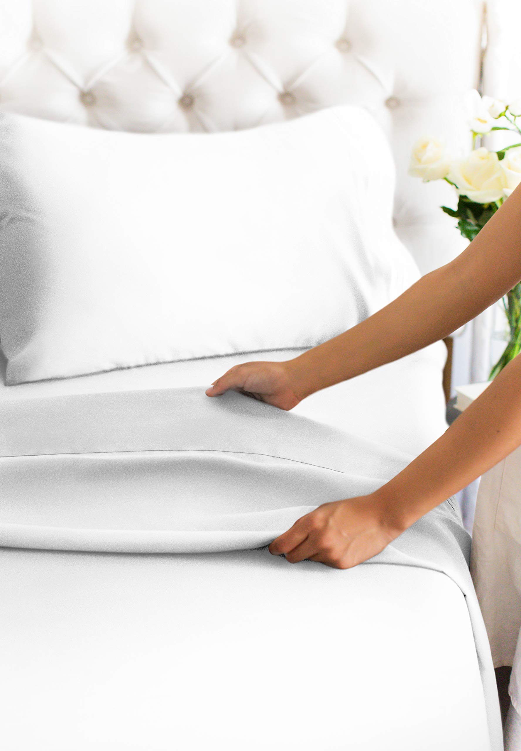 1000 Thread Count Sheet Set – 100% Cotton Bed Sheets – Softer Than Egyptian Cotton - 4-Piece King Set - Soft Sateen Weave - Hotel Quality Luxury Bedding - Up To 16" Deep Pocket – Fitted (White)