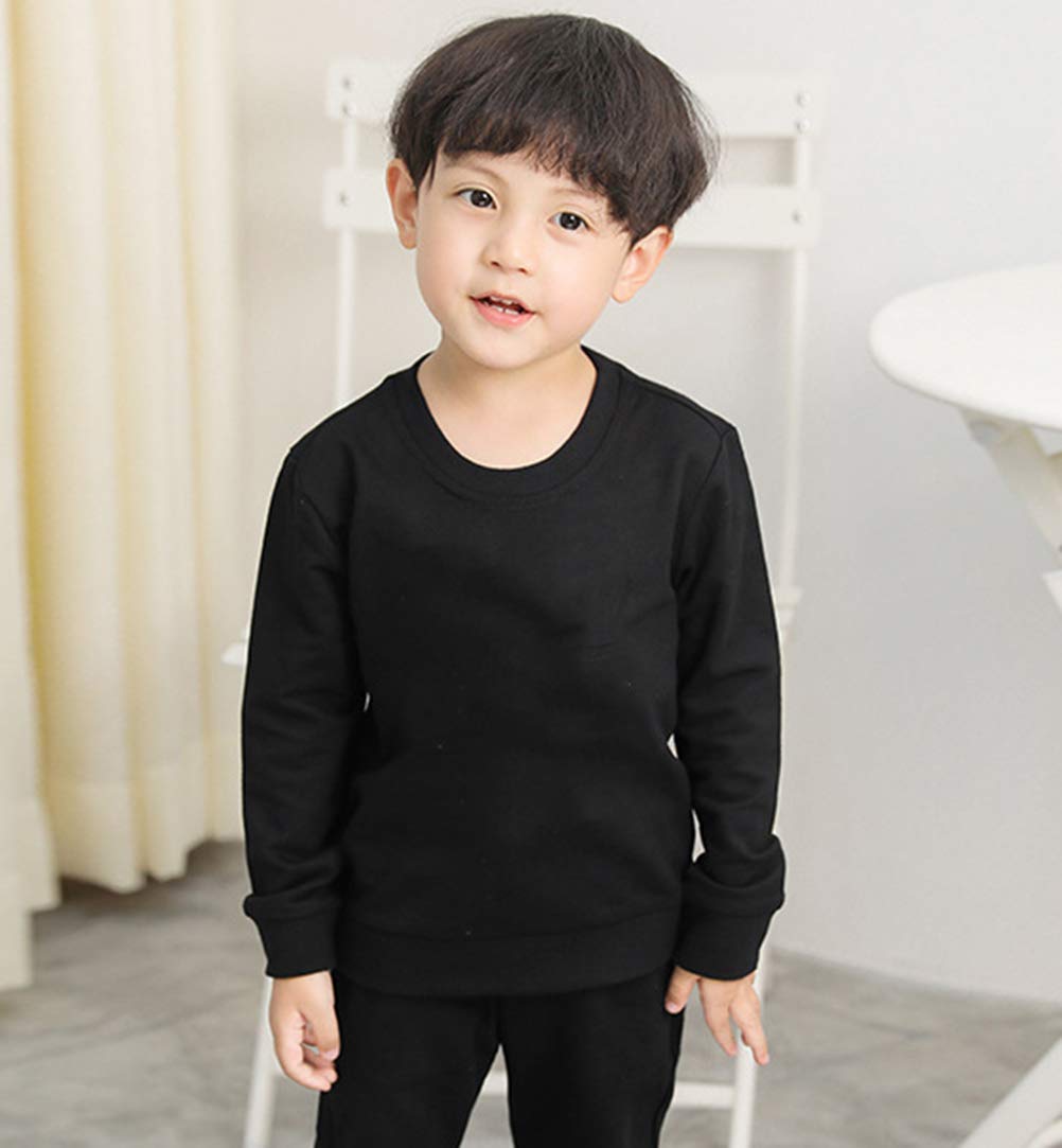 DCUTERQ Boys' Crewneck Thin Sweatshirt Girls Sport Long Sleeve Cotton Pullover Tops Kids Toddler Solid T-Shirt Black 3T