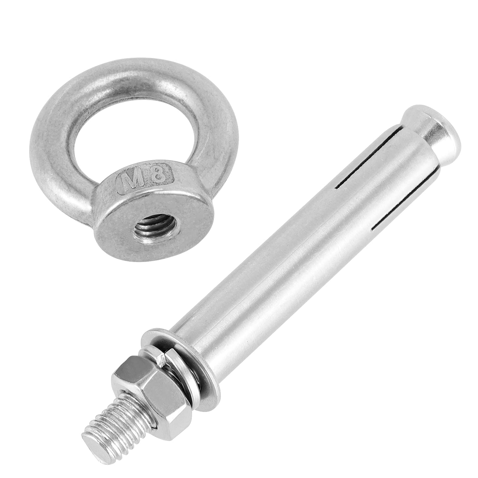 HEIHAK 10 Pack M8 x 80mm Expansion Eyebolt, Expansion Screw with Eye Ring Anchor, 304 Stainless Steel Ring Lifting Expansion Eyebolt Internal Bolt Fastener for Concrete, Wall, Masonry Surface