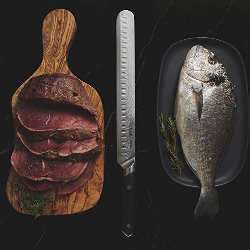 CUTLUXE Slicing Carving Knife β 12" Brisket Knife, Razor Sharp Meat and BBQ Knife β Damascus Japanese AUS10 Blade β Full Tang & Ergonomic Handle Design β Shinobi Series