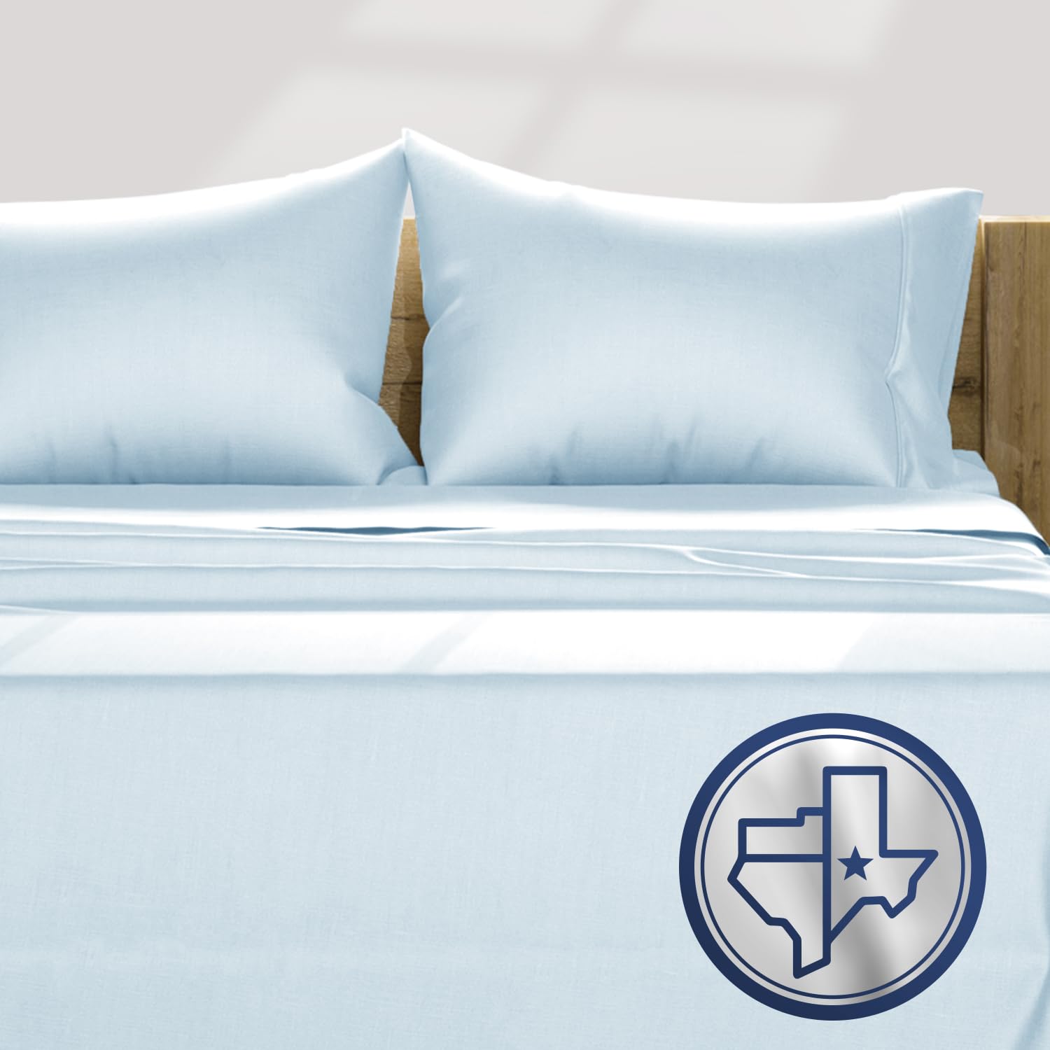 1000-Thread-Count 100% Pure Cotton Bed Sheets - 4 Pc Cal King Size Light Blue Sheet Set, Single Ply Long Staple Combed Cotton Yarns, Best Luxury Sateen Weave, Fits Mattress Upto 16'' Deep Pocket