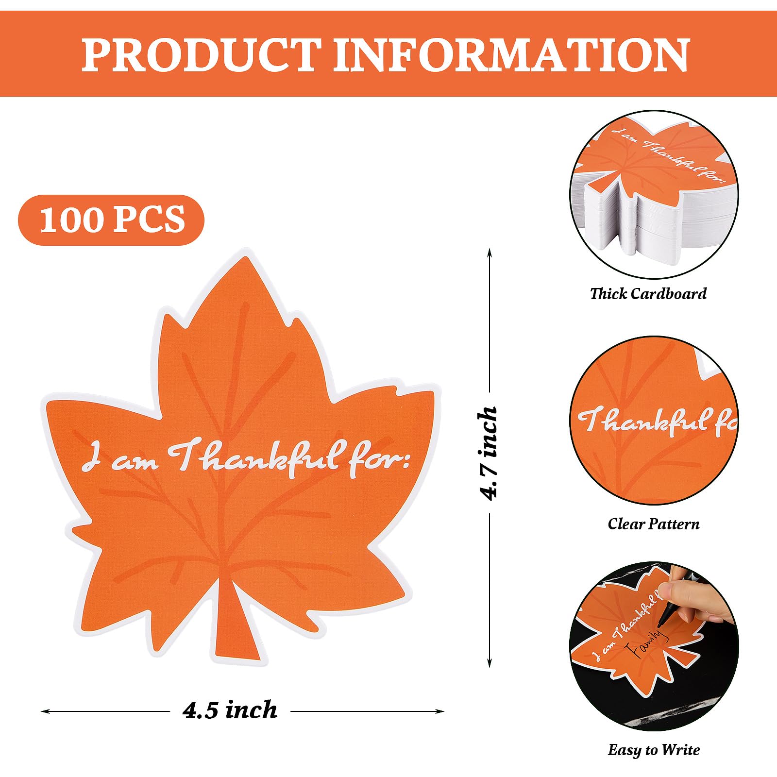 100PCS Thanksgiving Table Place Cards I am Thankful for Cards Maple Leaf Cutouts for Making Thanks Projects and Fall Thanksgiving Party Favors