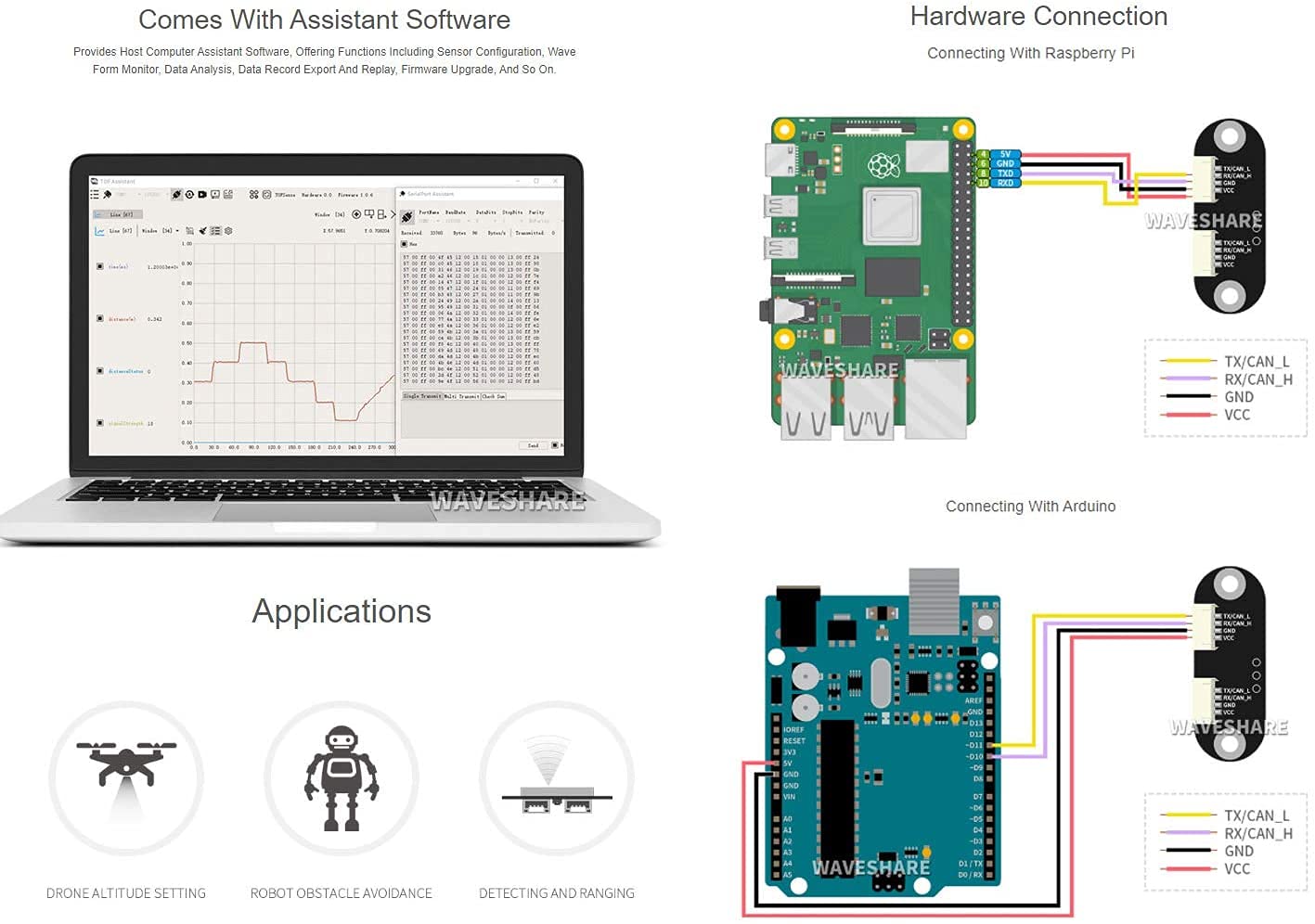 Laser Range Sensor TOF Laser Range Sensor Compatible with Arduino Raspberry PI Supports Cascade ranging. Range 1cm to 500cm