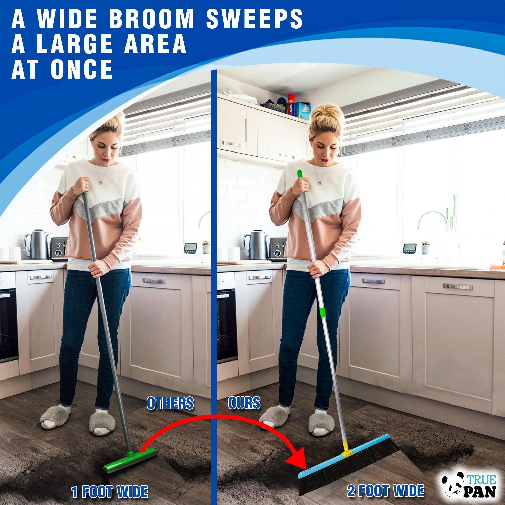 100% Natural Horsehair Broom. Light & Easy Sweeping. 2 feet Wide, Swiveling Broom Head. Aluminum Rod. Cleans Floors Quickly! Weighs Only 1Lb!