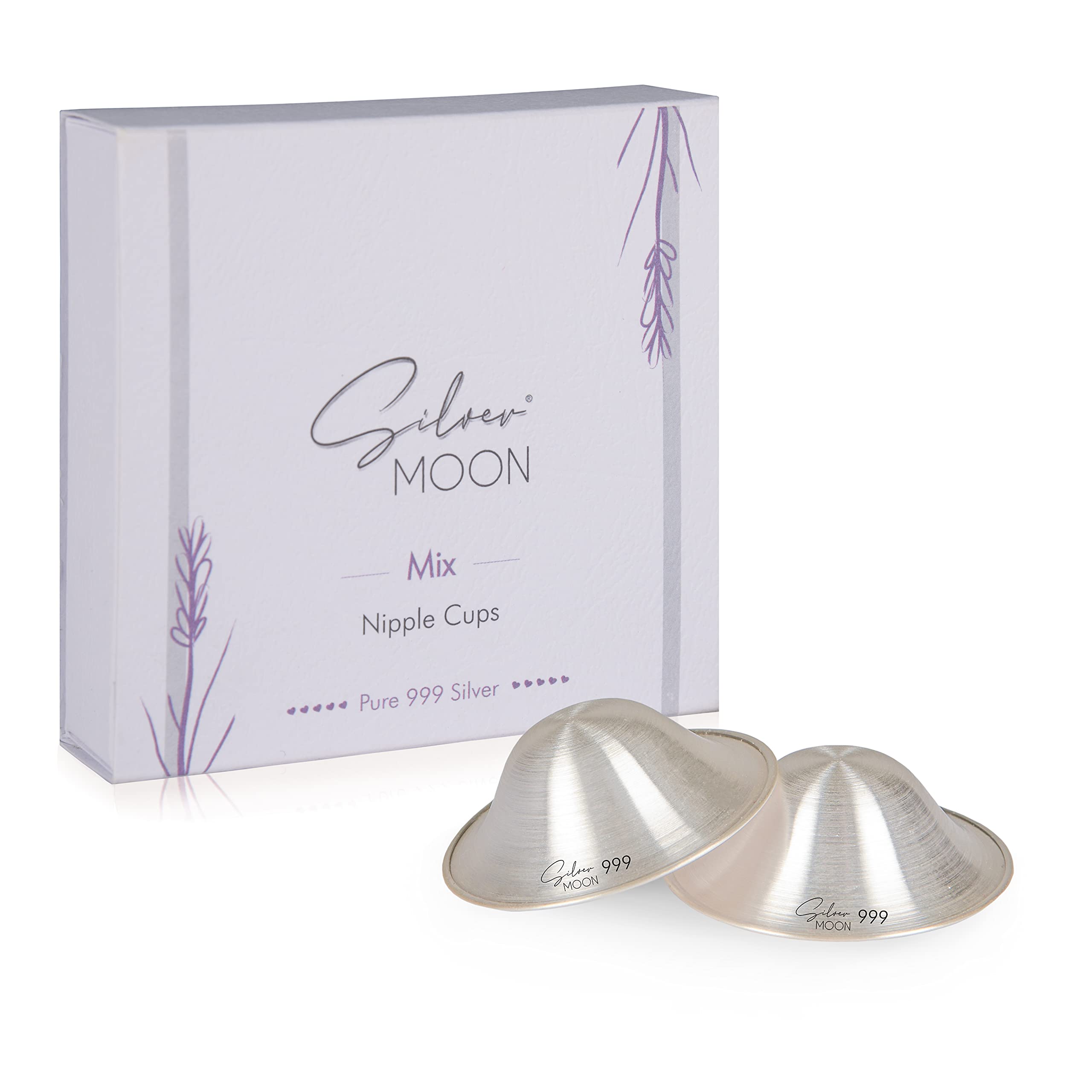 Silver Moon 999 Pure Silver Nursing Cups - Nipple Covers for Healing - Newborn Breastfeeding Essentials Nursing Breast Shields - Nipple Protector Mix