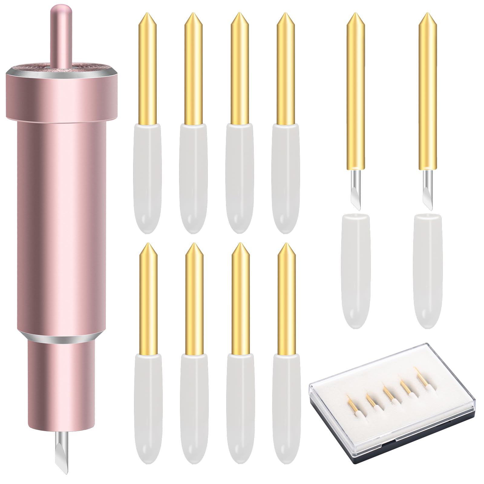 1+10P Premium Fine Point Blade with Housing, Luxiv Fine Point Blade for Cricut Explore Air 1/2/3, 10P Replacement Blade for Cricut Maker, Maker 3 with Housing for Cutting Film, Vinyl, Sticker (Gold)