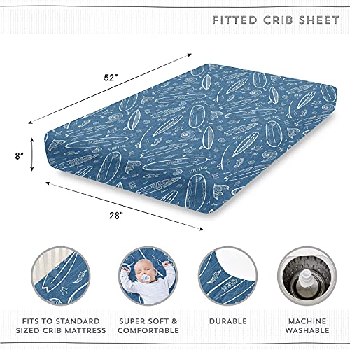 Microfiber Baby Crib Sheets,Ultra Soft Crib Sheets Fitted for Standard Crib Mattress,Toddler Sheet Set for Boys or Girls,Machine Washable, Soft,Breaths,Blue Wave Swirls Sheet Fits 28"x 52"x 8''