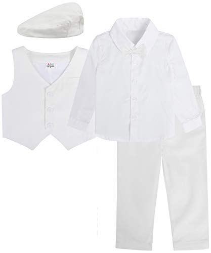 A&J DESIGN Baptism Outfits for Boys Christening Wedding Formal Dedication Blessing Ivory Suit with Newsboy Hat 3-4T