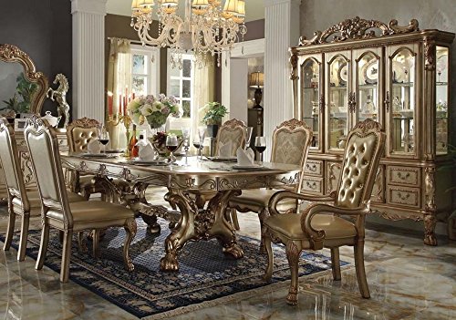 ACME Dresden Hutch & Buffet - - Gold Patina & Bone