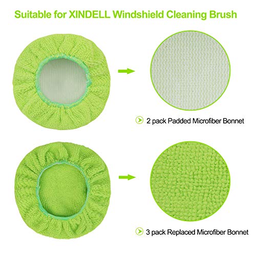 5 Pack Car Care Replaced Microfiber Clothes for XINDELL Windshield Cleaning Brush Cotton Terry Washable Car Washing Pads - 5 Inch Diameter (Green,Triangle)
