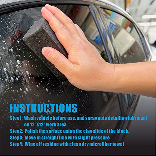 2 Pack Clay Block for Auto Detailing Car Surface Cleaning by WEST HORSE - Clay Bar Sponge - Clay Car Faster (4.6 in. x 3.5 in. x 1.7 in.) , Black