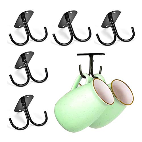 TIMESETL 6 Pack Mug Holder, Rustic Under Cabinet Mug Organizer Rack Cup Shelf with 12 Hanging Hooks for Mugs, Coffee Cups, Beer Glass and Kitchen Utensils Display