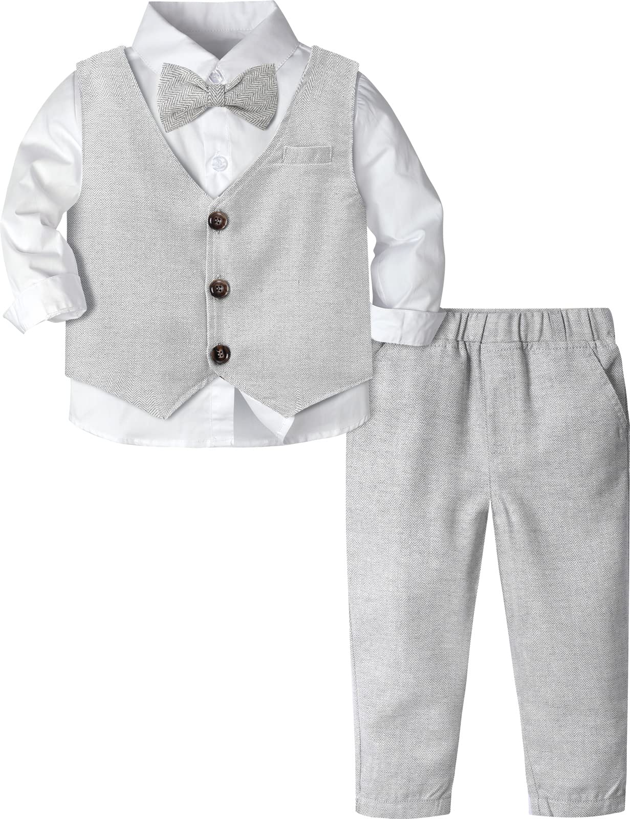 A&J DESIGN Toddler Suit for Boys Gentleman Wedding Church Photoshoot Formal Ring Bearer Outfit Dress Clothes Set Light Gray 2-3T