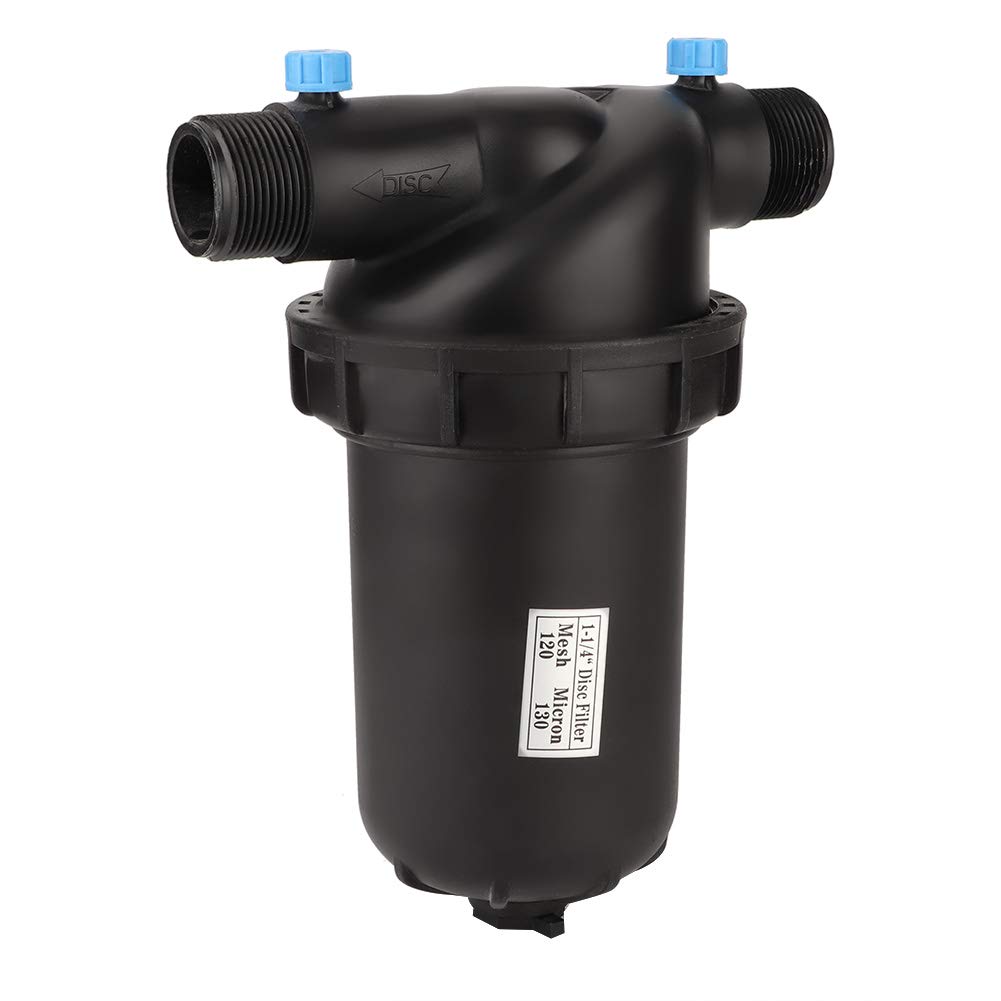 G1-1/4 Male Thread Disc Filter 120 Mesh for Gardening Agriculture Filter Drip Irrigation Pump（Black）