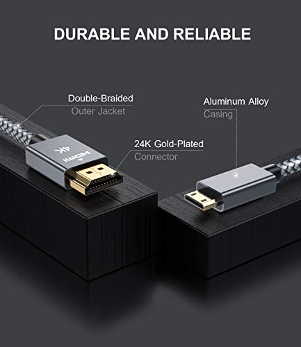 Elebase Mini HDMI to HDMI Cable 10 FT,4K 60Hz Mini HDMI Cord Compatible for DSLR Camera,Camcorder,Graphics Video Card,Laptop,Pico Projector,Raspberry Pi Zero W,Neogeo
