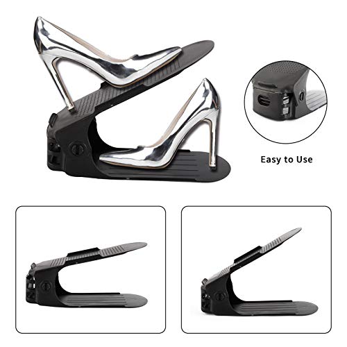 HOMOKUS Shoe Slots Organizer for Closet Organization, 20 Pack Adjustable Shoe Stacker Space Saver,Double Layer Shoe Rack Organizer Holder with 4 Different Height (Black)