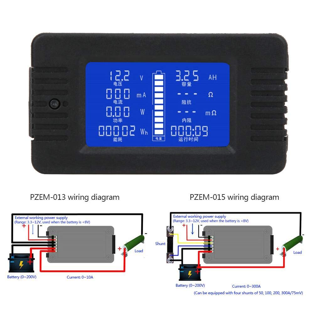 Battery Monitor Meter with Shunt, PZEM-015 Multifunctional Battery Meter Current Voltage Power Energy Consumption Capacity Test with Manual(with 200A Shunt)